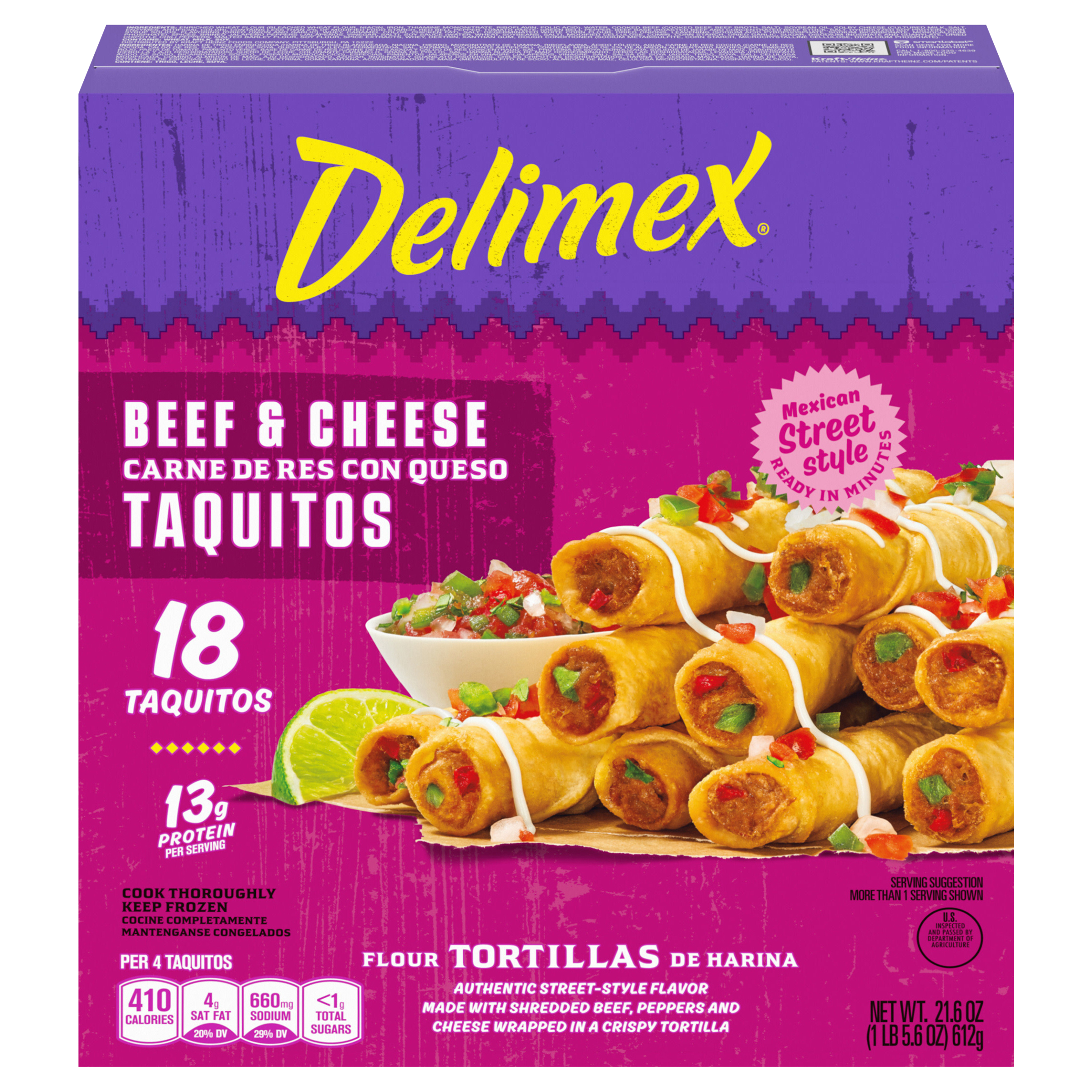 Beef & Cheese Large Flour Taquitos Frozen Snacks | DELIMEX | Products ...