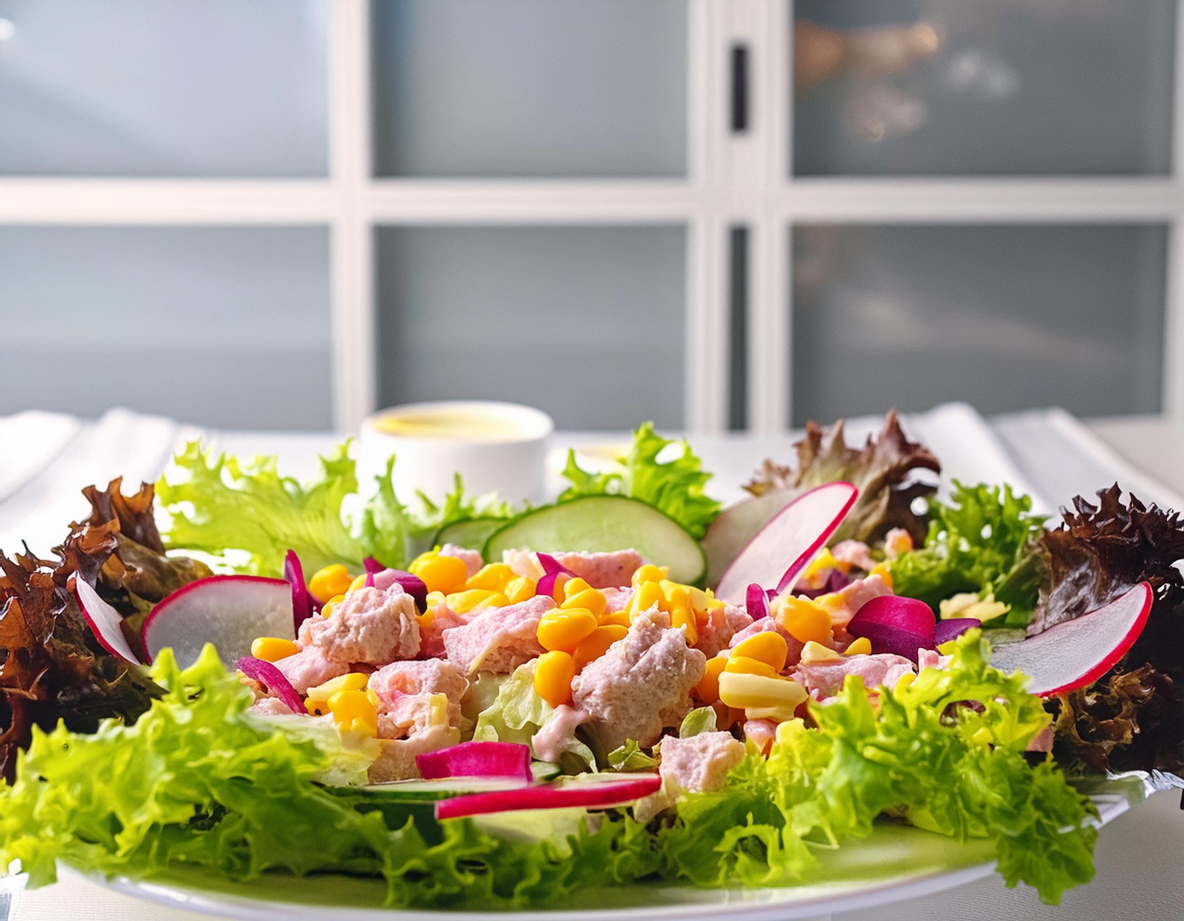 Ensalada de lechugas mixtas con atún Tuny bajo en sodio y mayonesa con ...