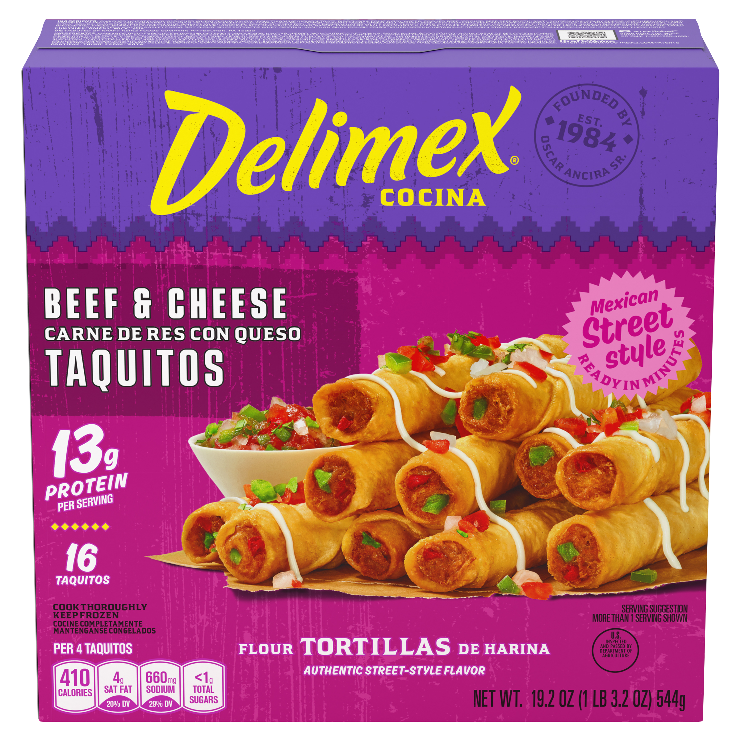 Beef & Cheese Flour Taquitos Frozen Snacks | DELIMEX | United States ...