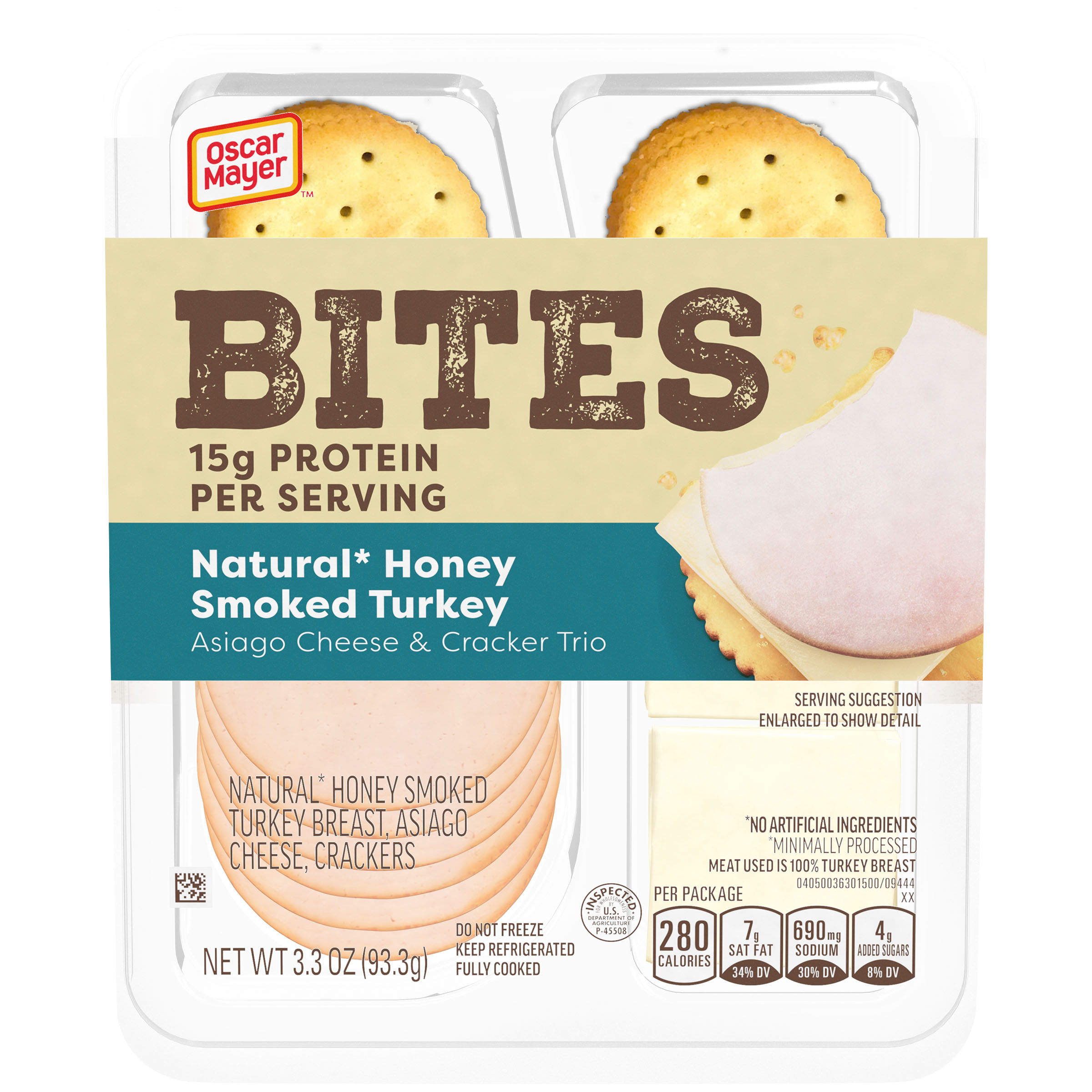 Bites Natural Honey Smoked Turkey, Asiago Cheese & Cracker Trio Meat ...