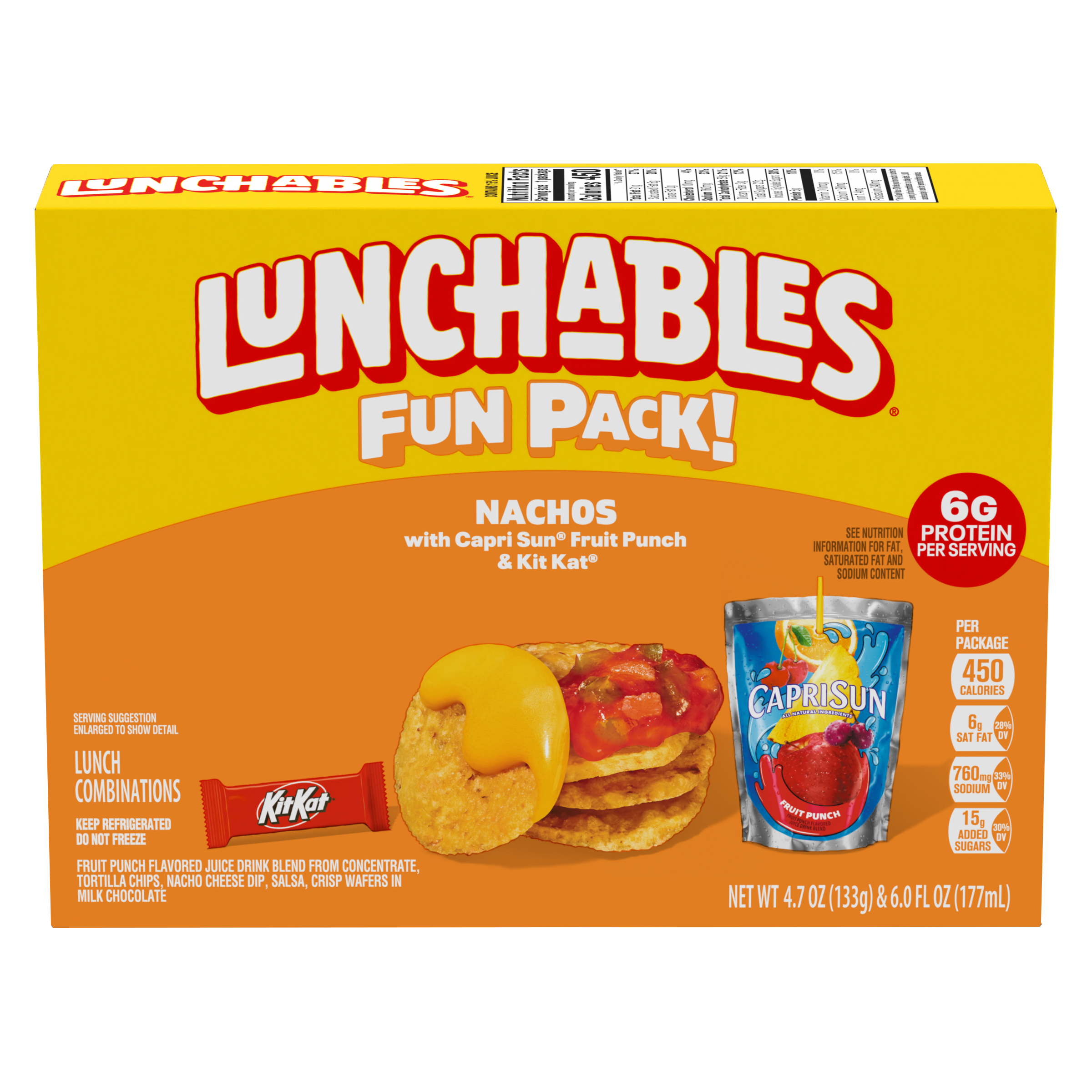 Nachos with Capri Sun Fruit Punch & Kit Kat Fun Pack | Lunchables