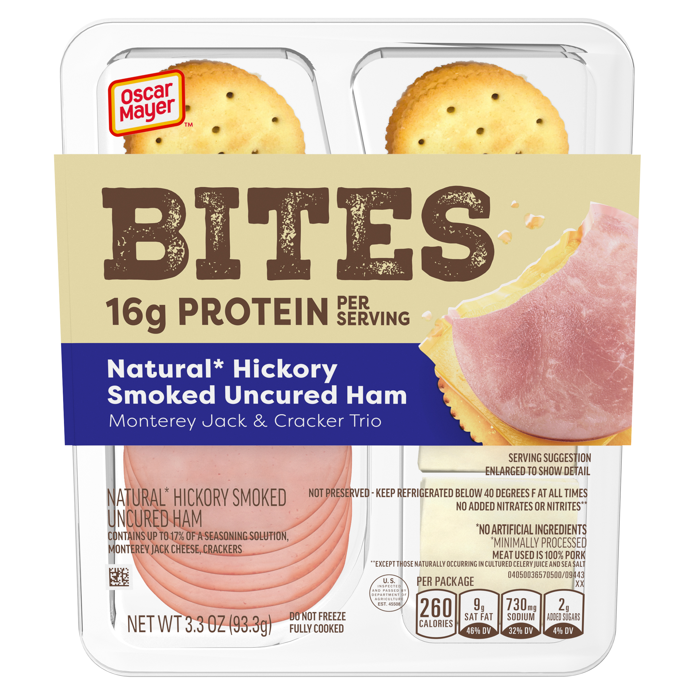 Bites Natural Hickory Smoked Uncured Ham, Monterey Jack & Cracker Trio ...
